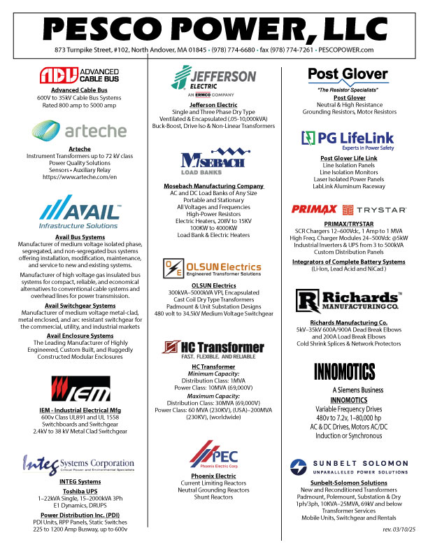 PESCO line card of manufacturers represented by PESCO